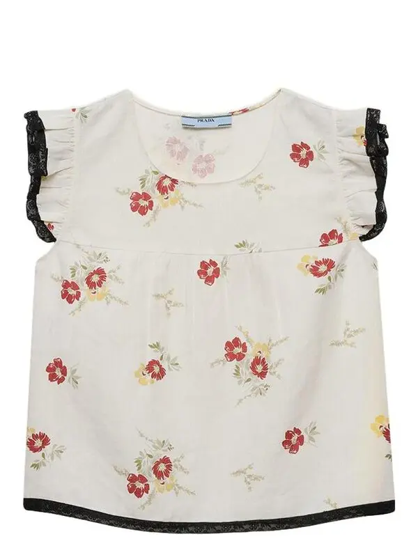 Prada Floral Linen Top - Ruby