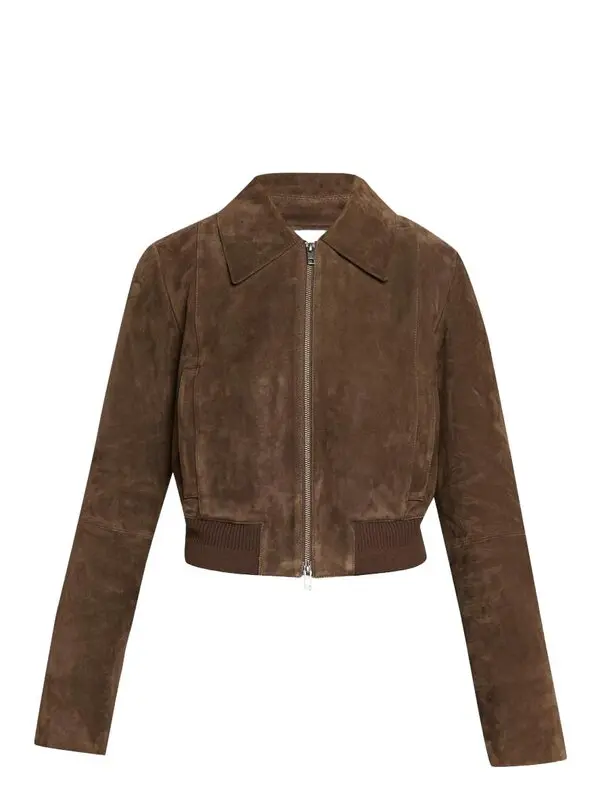 Vince Shrunken Suede Bomber Jacket - Willow