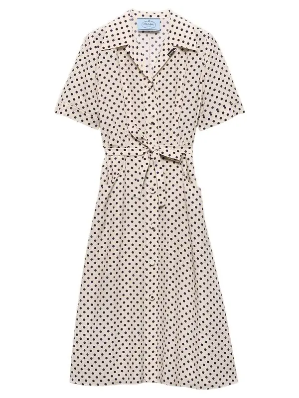 Prada Polka-dot Print Marocain Shirtdress - Sable