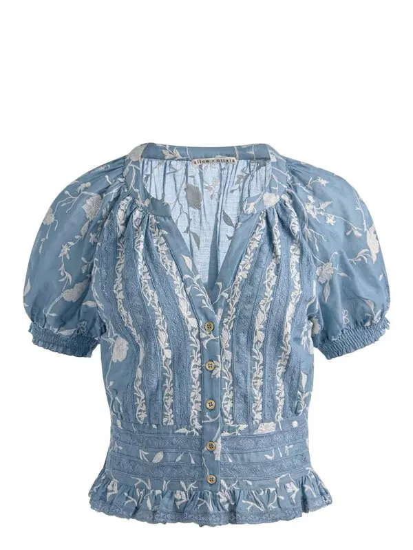 Alice + Olivia Kathryn Embroidered Short-sleeve Blouse - Deep Blue