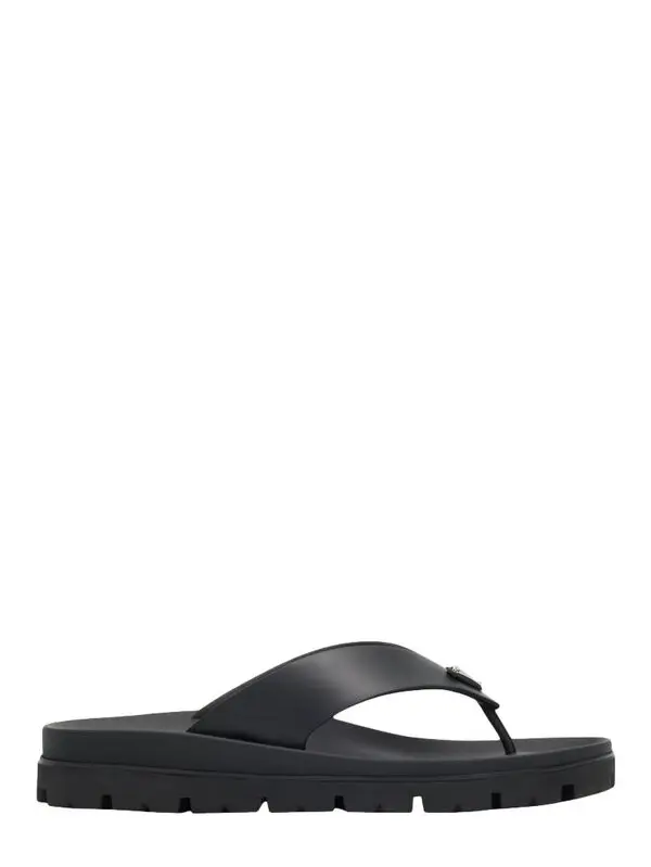 Prada Enameled Triangle Logo Rubber Thong Sandals - Nero