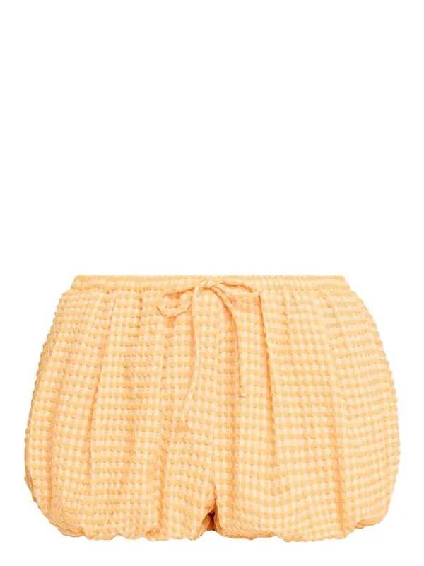 Simkhai Addie Textured Gingham Bubble Shorts - Mango/ivory
