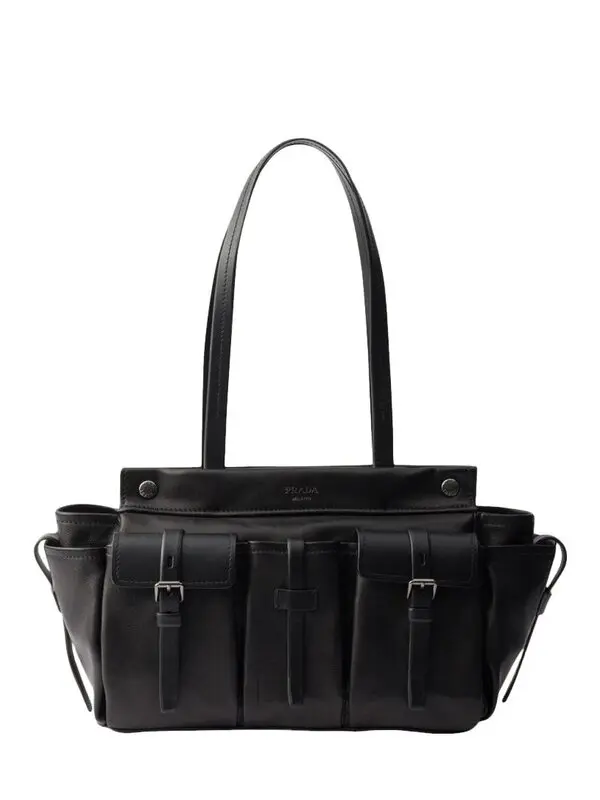 Prada Route Large Leather Tote Bag - Nero