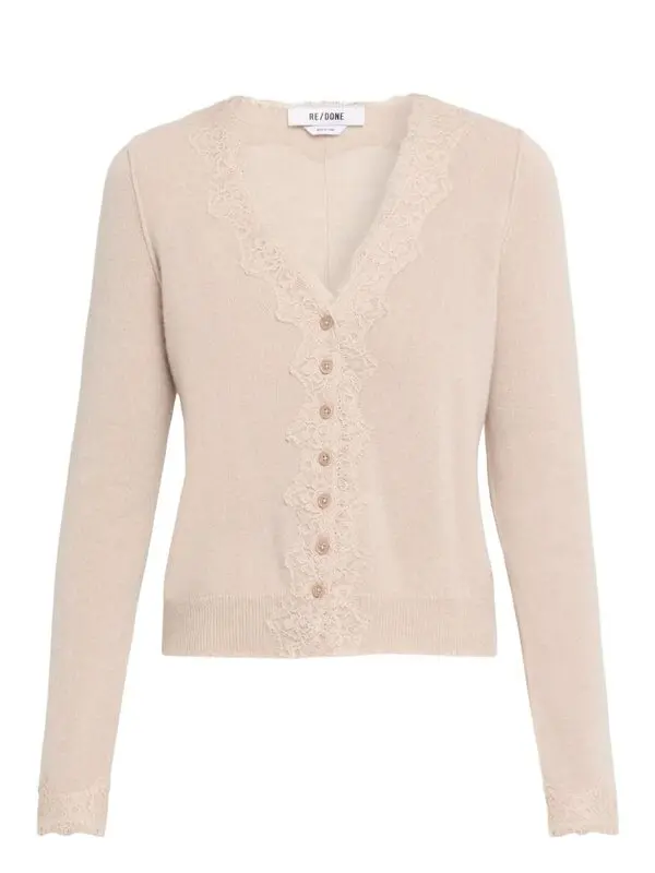 RE/DONE Ruby Lace-trim Cashmere Cardigan - Pebble