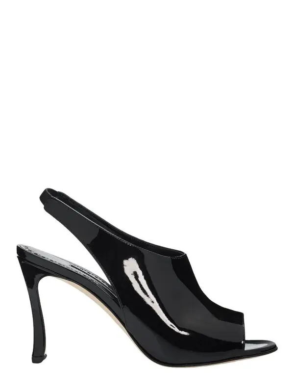 Manolo Blahnik 90mm Minufle Patent Leather Slingback Sandals - Black