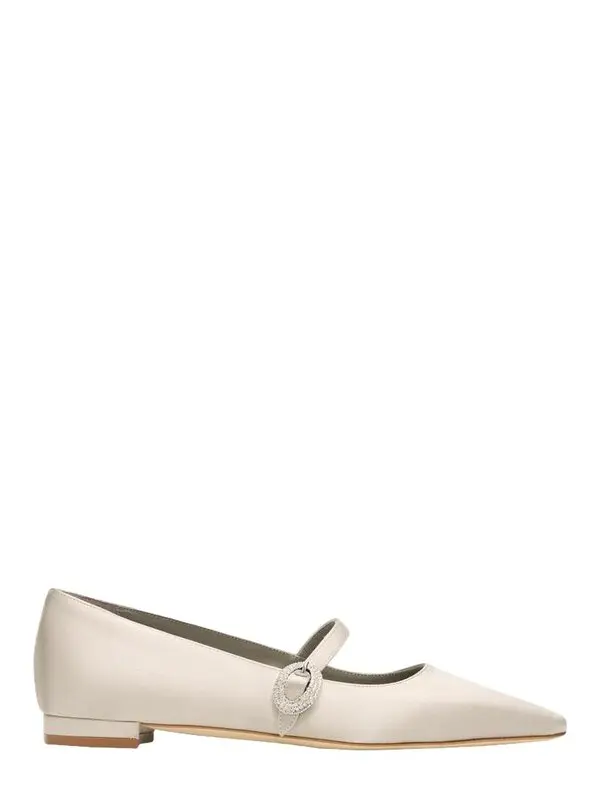 Manolo Blahnik Auluspla Satin Embellished Mary Jane Ballerina Flats - Light Grey