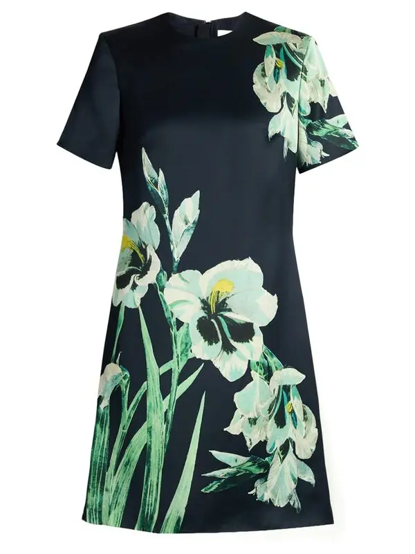 Erdem Floral Duchess Satin Mini Dress - Navy Multi