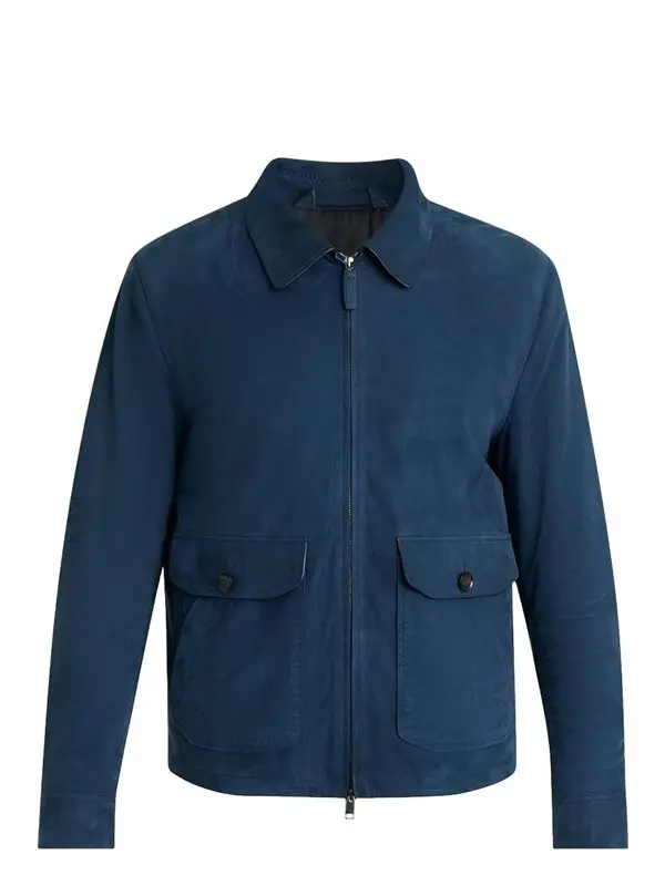 Brioni Nubuck Leather Zip-front Blouson Jacket - Navy