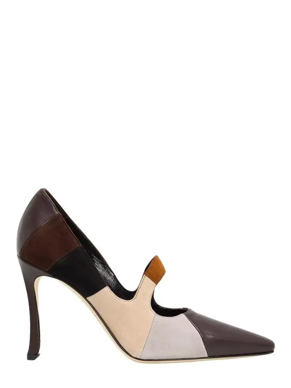 Manolo Blahnik 105mm Difusa Colorblock Mixed Leather Pumps - Brown Multi