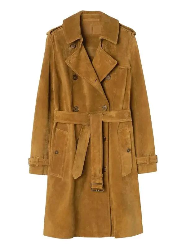 Burberry Kensington Suede Belted Trench Coat - Tan