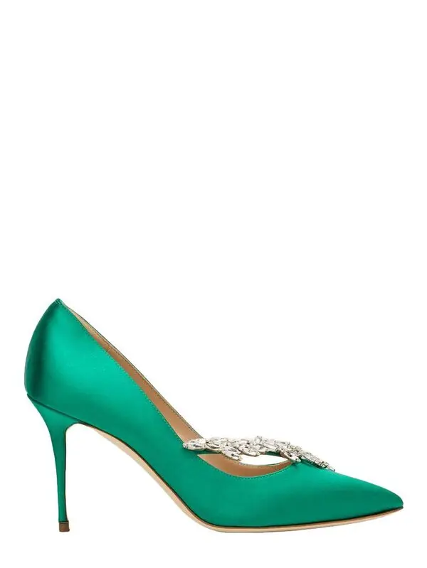 Manolo Blahnik 90mm Nadira Embellished Satin Pumps - Green