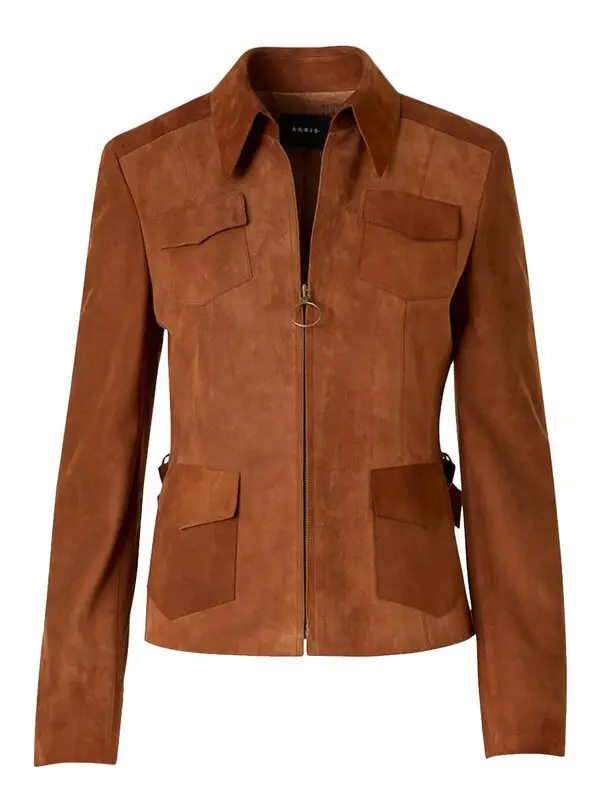 Akris Suede Slim Zip Jacket - Hazel