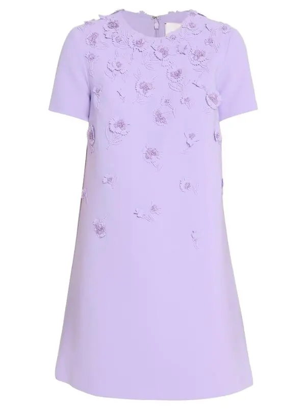 Carolina Herrera Carnation Embroidered Short-sleeve Mini Dress - Violeta