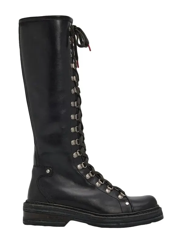 Miu Miu 40mm Leather Lace-up Knee-high Combat Boots - Nero