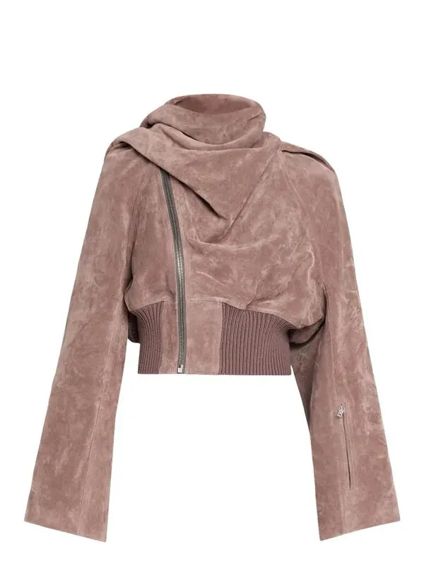 Rick Owens Suede Scarf Cropped Flight Jacket - Grape