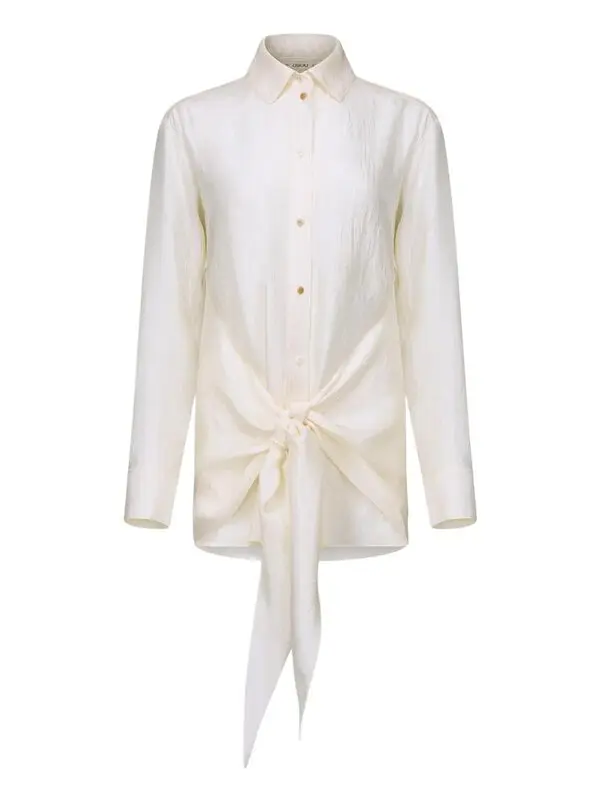 Ossou Arroya Tie-front Crinkled Satin Shirt - Ecru