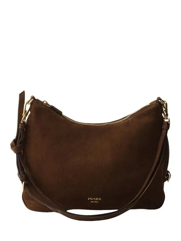 Prada Fold Large Suede Shoulder Bag - Cocoa Brown