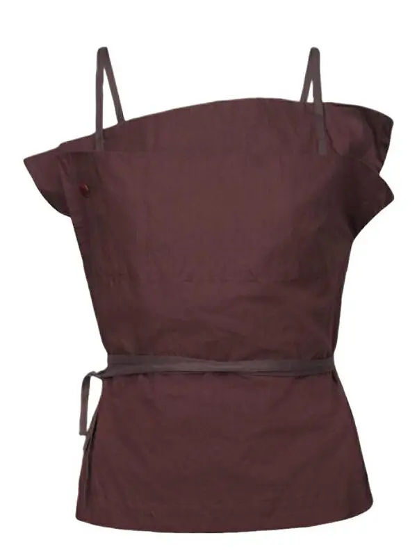 Ossou Sienna Cotton Twill Ribbon Tie Top - Cedar