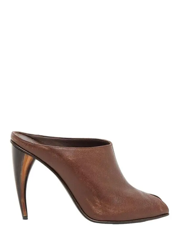 Alexander McQueen 105mm Horn Leather Peep-toe Mules - Coffee