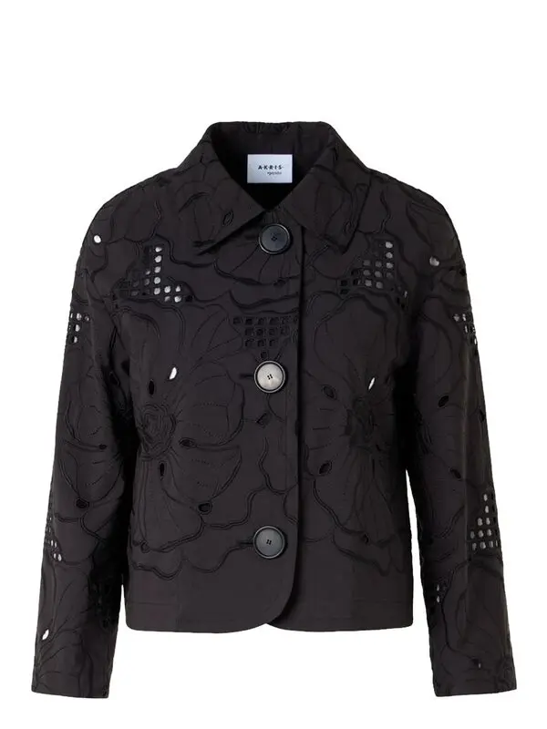 Akris Flower Eyelet Jacket In Cotton Poplin - Black