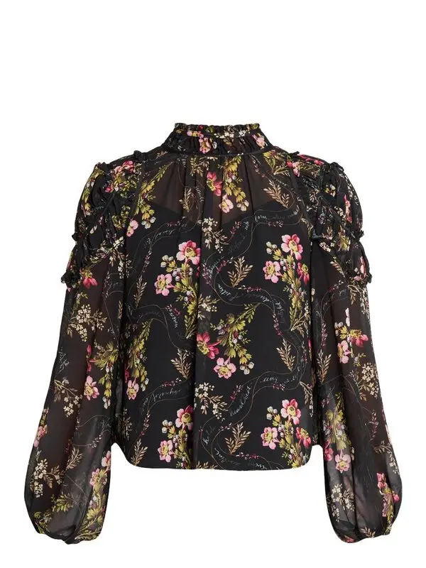 Cinq À Sept Long-sleeve Love Letter Floral Blouse - Black Multi