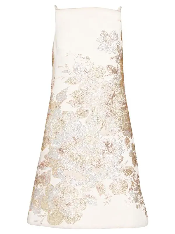 Rickie Freeman For Teri Jon Metallic Floral Jacquard Mini Shift Dress - Beige Multi