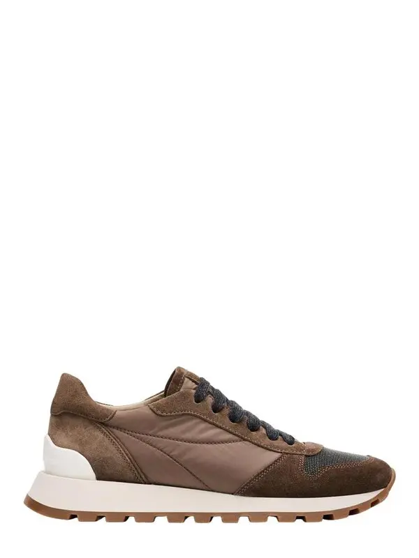 Brunello Cucinelli Monili Mixed Media Runner Sneakers - Brown