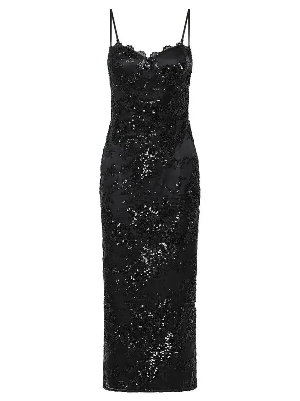 Rebecca Vallance Beau Sequin Lace Column Midi Dress - Black