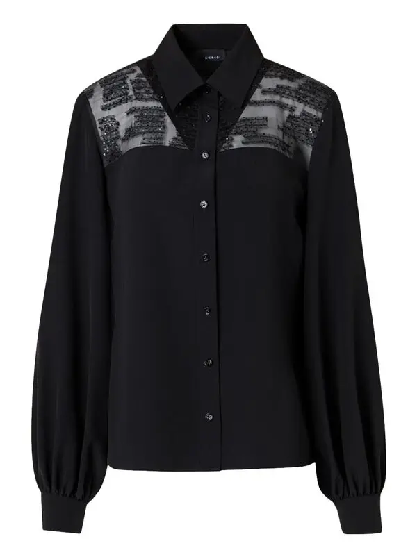 Akris Sequin Embellished Silk Crepe Blouse - Black