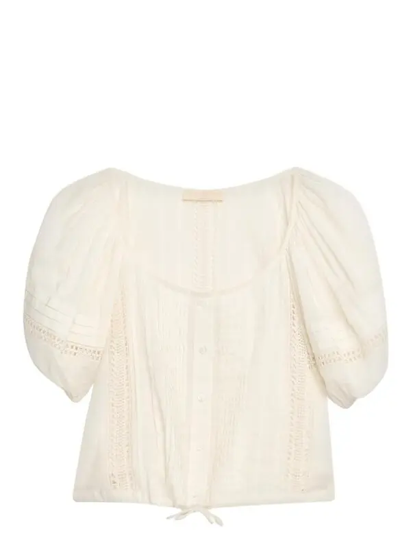 Ulla Johnson Clara Embroidered Short-sleeve Cotton Blouse - Pristine