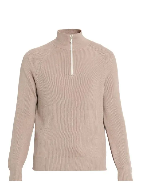 Brunello Cucinelli Cotton English Rib Half-zip Sweater - Brow