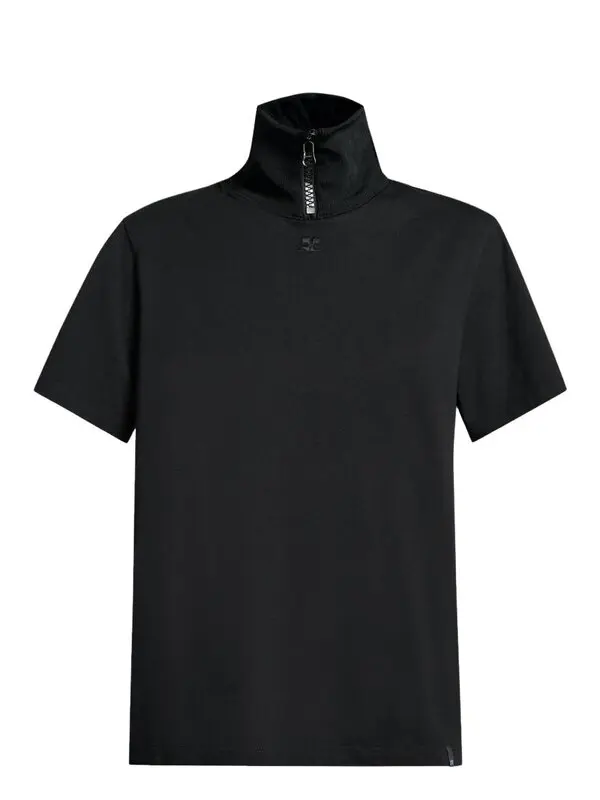 COURREGES Cotton Ribbed Stand-collar T-shirt - Black
