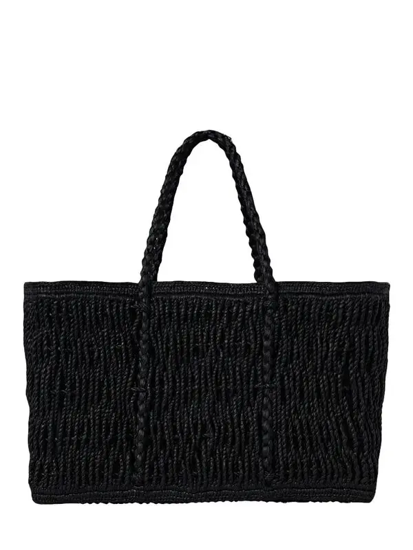 THE ROW Georgica Tote Bag In Woven Raffia - Black