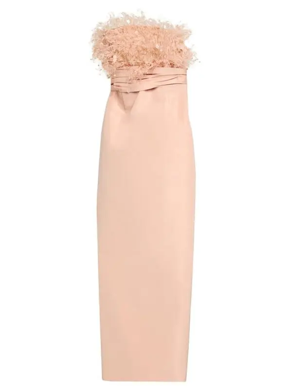 Oscar De La Renta Strapless Dramatic Point D'esprit Silk Column Gown - Blush