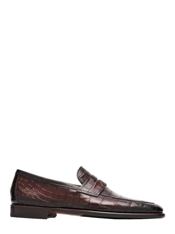 Magnanni Saeta Matte Alligator Penny Loafers - Brown