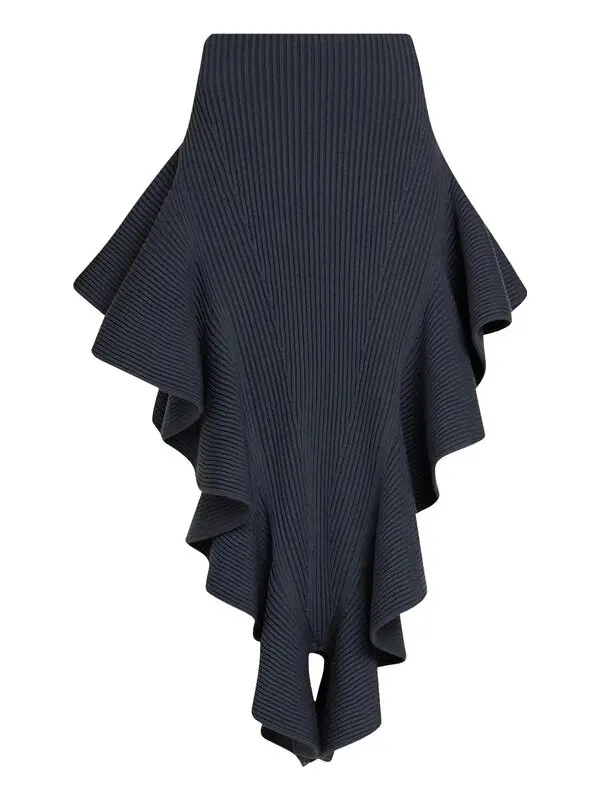 Alaïa Ruffle Pointed Sculpted Midi Skirt - Gris Bleu