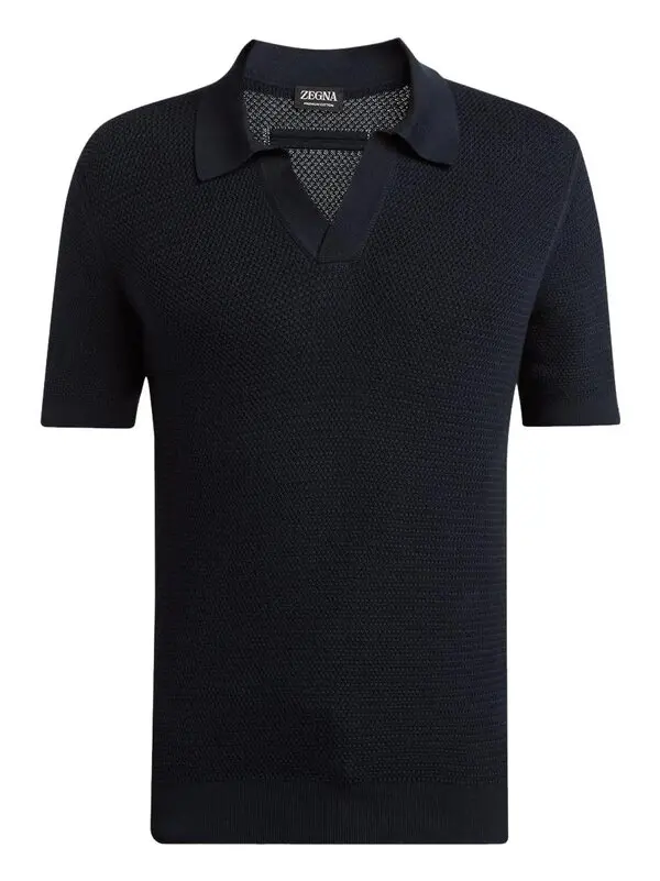 Zegna Premium Cotton Knit Johnny Collar Polo Shirt - Navy