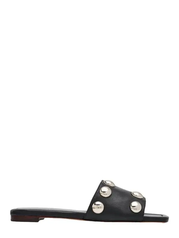 LOEFFLER RANDALL Hayes Studded Leather Flat Slide Sandals - Black/silver
