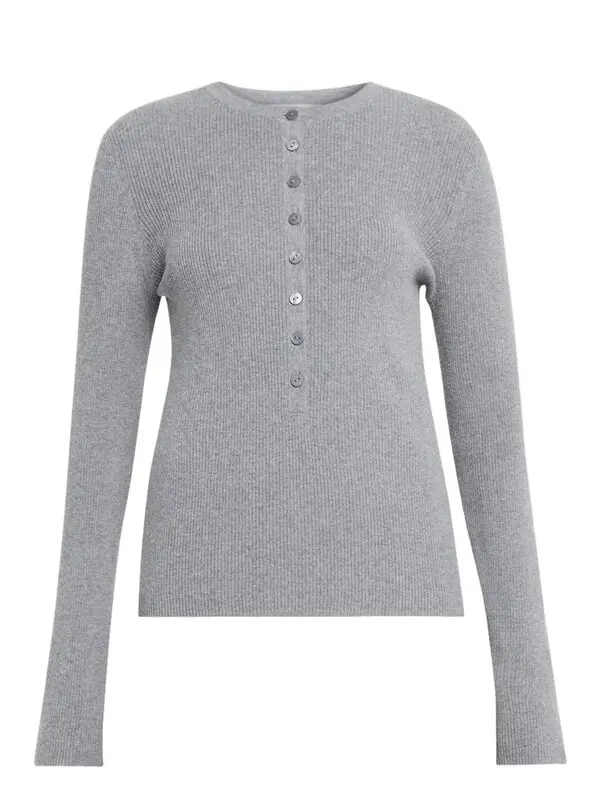LISA YANG Airi Cotton-cashmere Henley Sweater - Deep Cloud