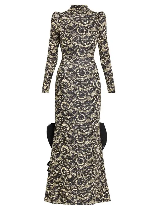 Marc Jacobs Lace-print Sculptural Long-sleeve Bow Trumpet Gown - Nude/black