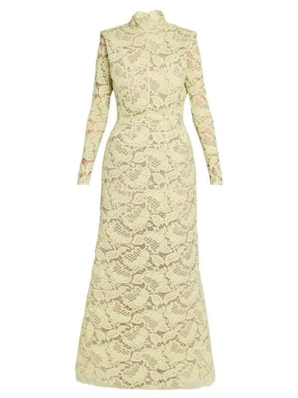 Marc Jacobs Sculptural Lace Long-sleeve Bow Trumpet Gown - Celery