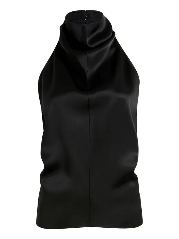 Khaite Rone Draped Satin Halter Top - Black