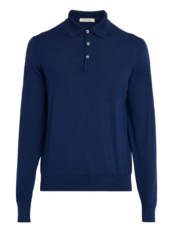 Fioroni Merino Wool Knit Long-sleeve Polo Shirt - Navy