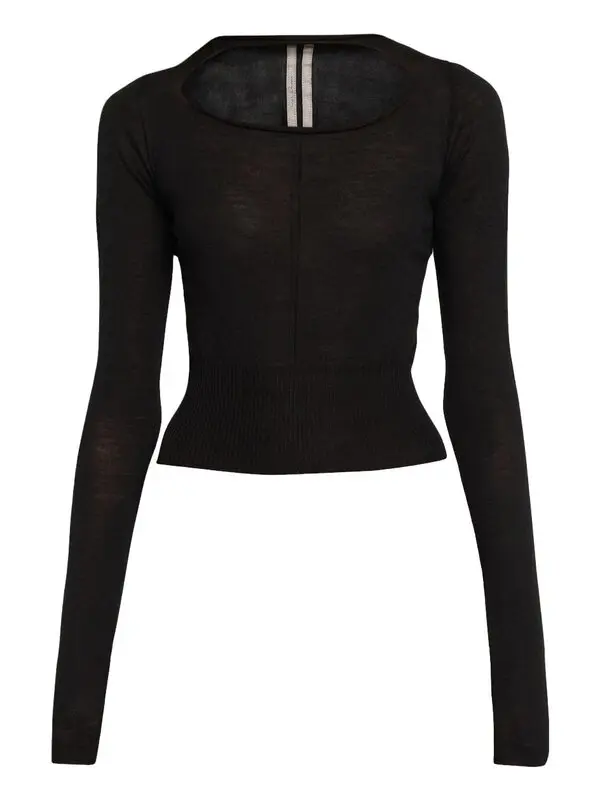 Rick Owens Slashed Cutout Wool Crop Sweater - Black