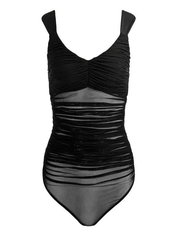 Alice + Olivia Renee Sheer Mesh Bodysuit - Black