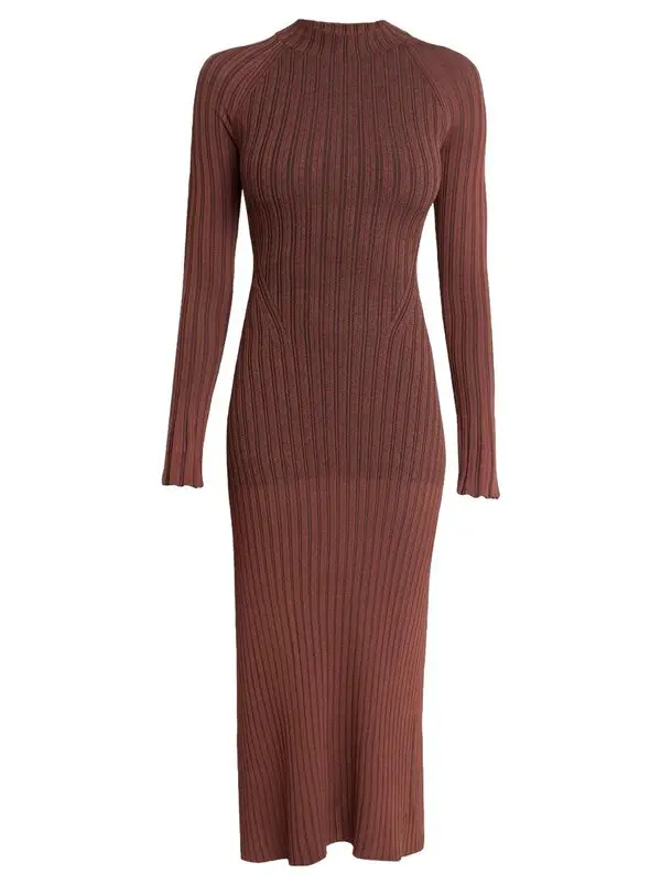 Proenza Schouler Roux Long-sleeve Silk-blend Rib Midi Dress - Copper