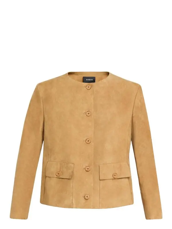 Akris Collarless Suede Single-breasted Jacket - Camel
