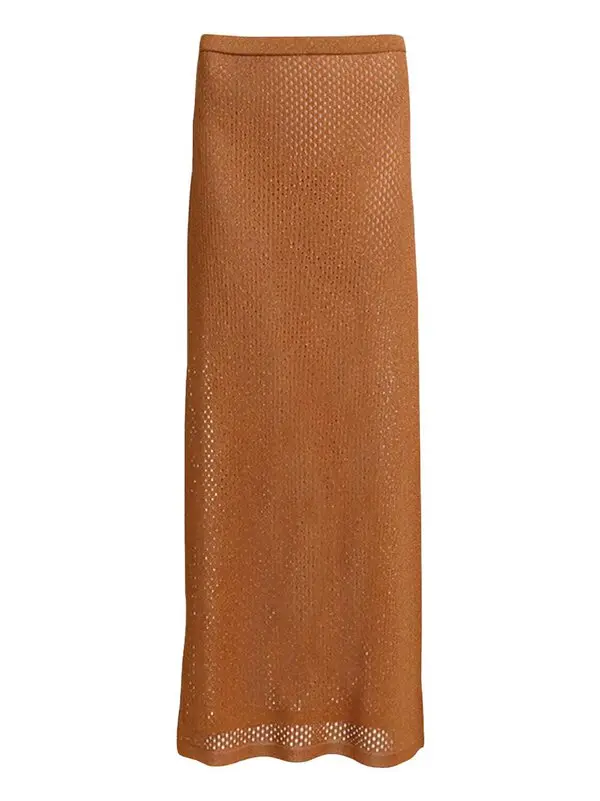 Diane Von Furstenberg Harmon Straight Shimmer Mesh Knit Maxi Skirt - Copper