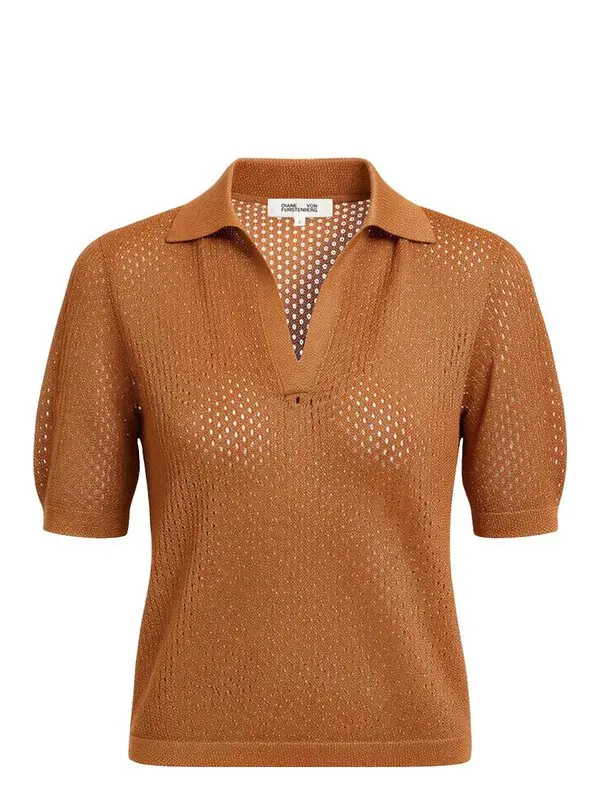 Diane Von Furstenberg Maren Shimmer Mesh Knit Sweater - Copper