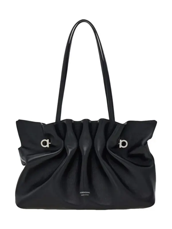 FERRAGAMO Medium Gancini Pierced Shoulder Bag - Nero